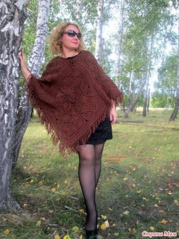 Теплое пончо крючком